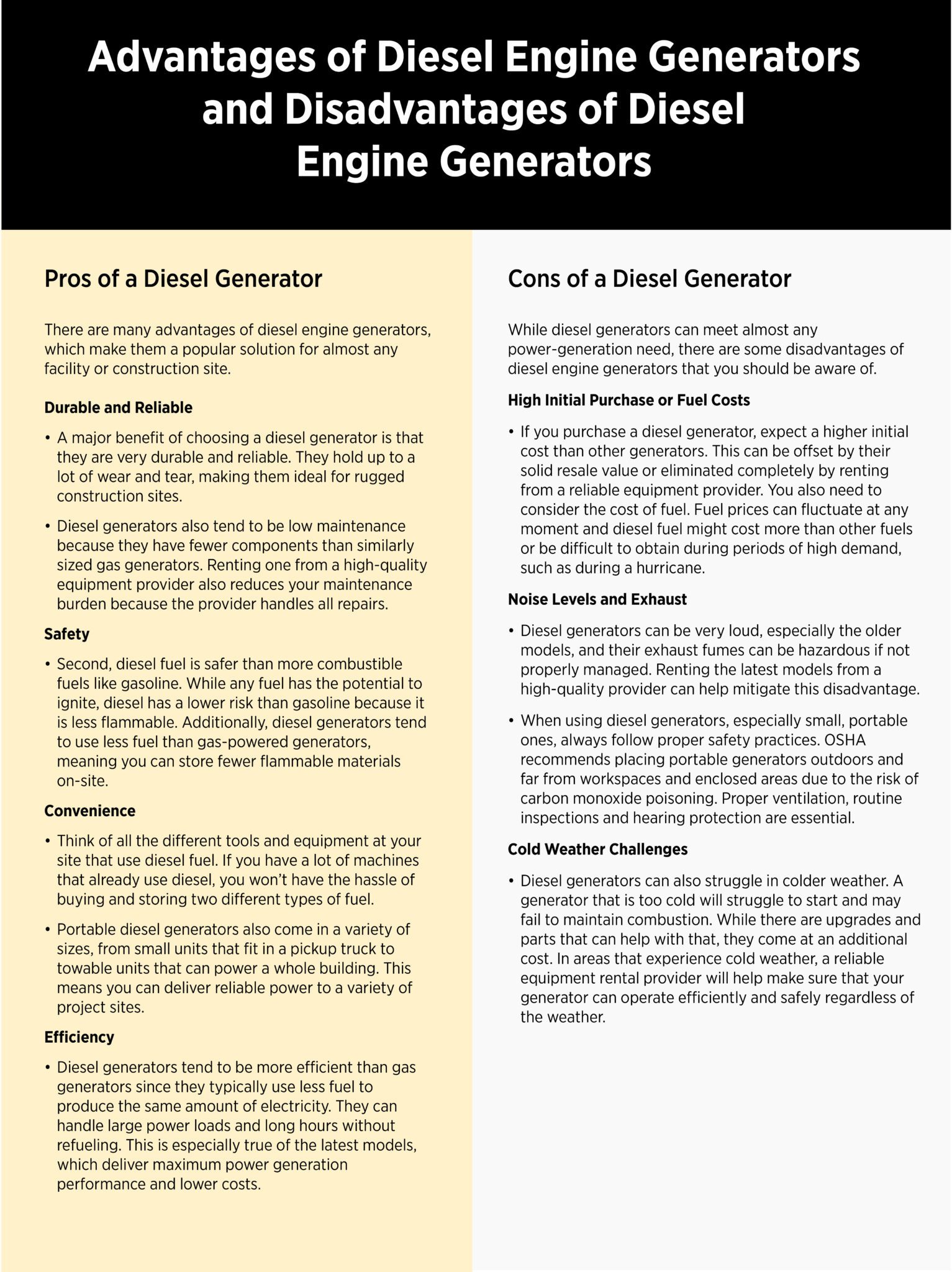 Advantages and Disadvantages of Diesel Generators - Herc Rentals Blog